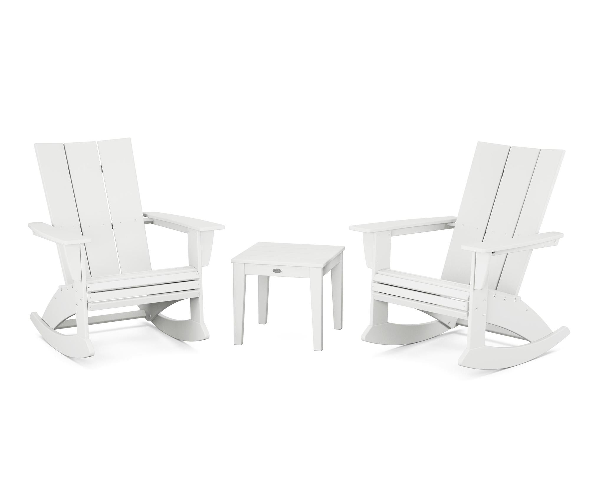 Polywood: Modern Curveback 3-Piece Adirondack Rocking Chair Set in Whi