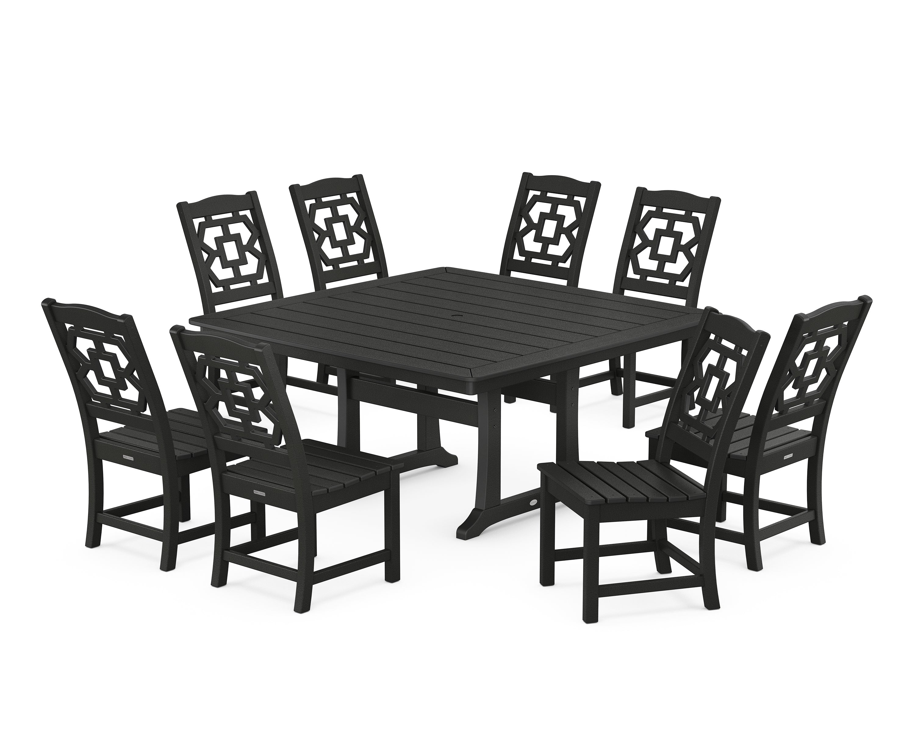 Polywood: Chinoiserie 9-Piece Square Side Chair Dining Set with Trestl